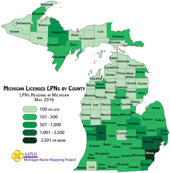 Michigan Nurse Mapping: Licensed Nurse Population By County and License ...