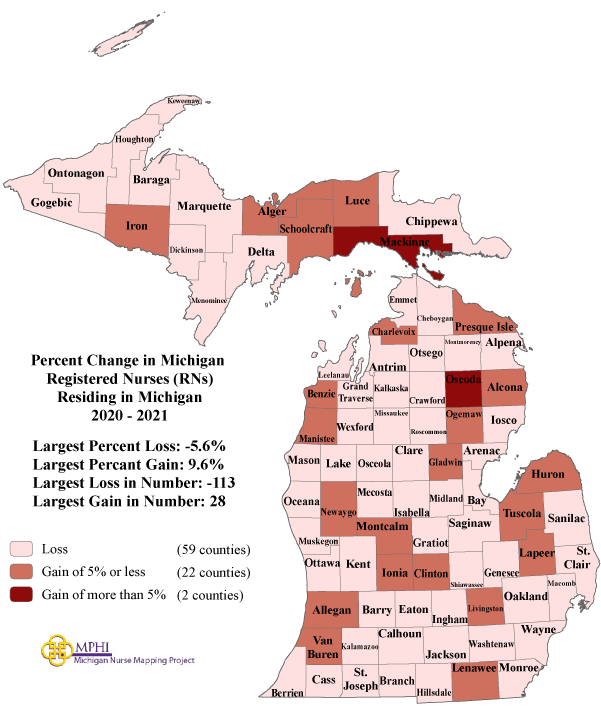 Michigan Nurse Mapping: Population Change of Licensed Nurses by County ...