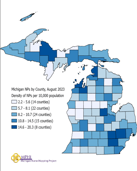 Michigan Nurse Mapping: Michigan Licensed Nurse Practitioners by ...