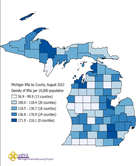 Michigan Nurse Mapping: Michigan Licensed RNs by Prosperity Region and ...